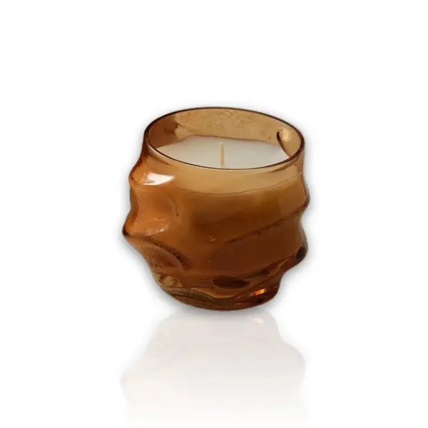 MARLETH Large Handblown Glass Candle Holder – Amber Wave Form - Orange