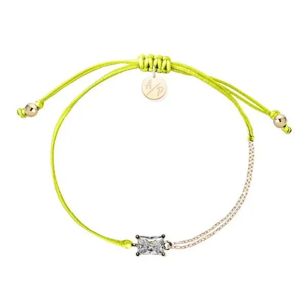 ADRIANA PAPPAS DESIGNS Cz Emerald Cut Bracelet On Colored Cord Neon - Yellow