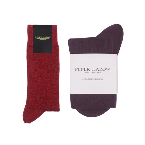 PEPER HAROW - MADE IN ENGLAND S Cashmere & Wool Boot Socks Bundle – & Purple - Red