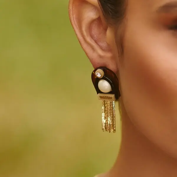 GISSA BICALHO Handmade Acrylic Earring Tiger - Brown
