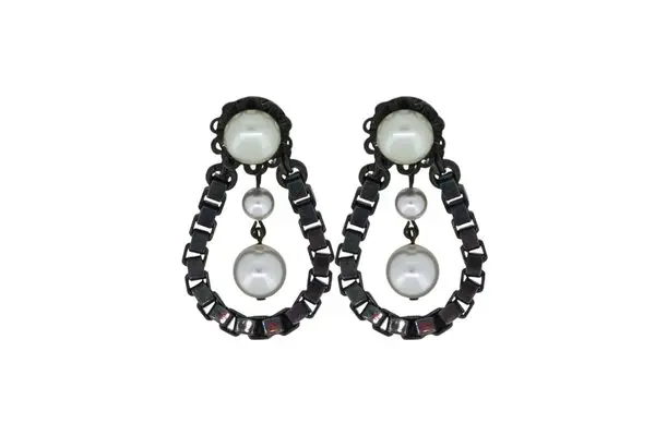 VICKISARGE Black / White Black Loop Pearl Drop Earrings - Black/white