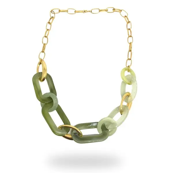 LINYA JEWELLERY Nery Big Green Circle Necklace - Gold