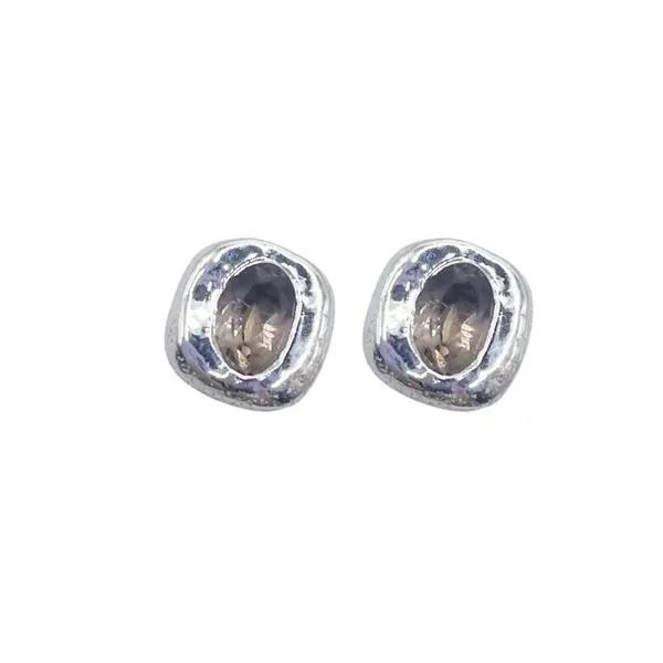 AMY DELSON JEWELRY Silver / Grey Stella Smoky Quartz Sterling Silver Stud Earrings - Silver/grey