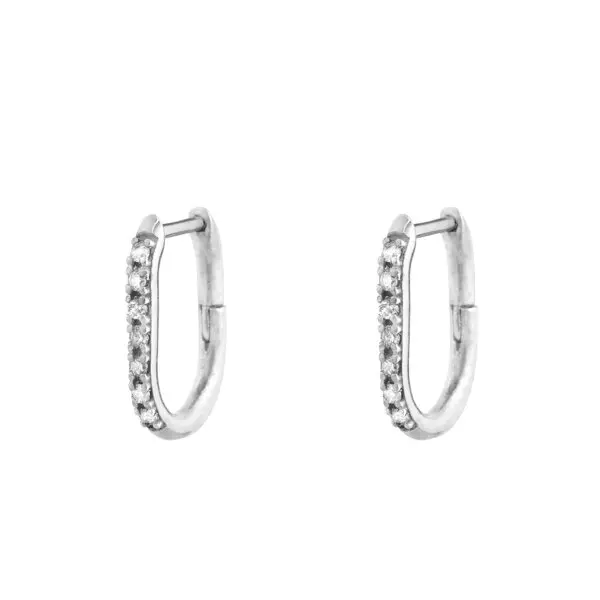 CHIARELLA Oval Radiance Hoop Earrings - Silver