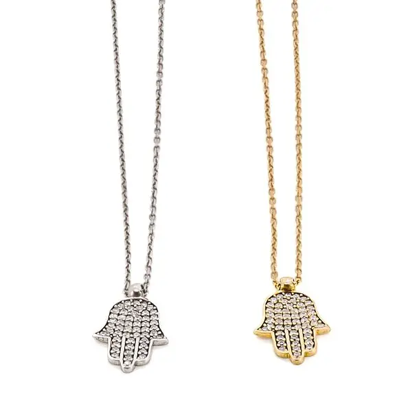 EBRU JEWELRY Dainty Diamond Hamsa Pendant Sterling Chain Necklace - Silver