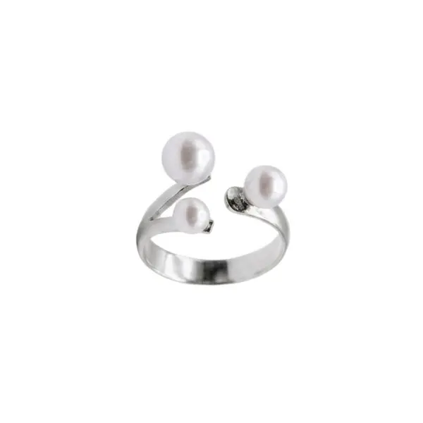 LINYA JEWELLERY Three Pearl Adjustable Ring In Sterling With Plating - Silver
