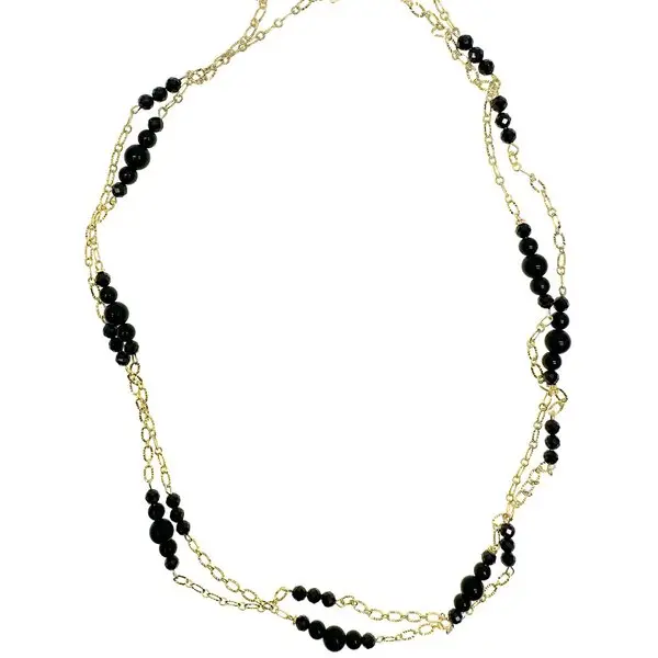 FARRA Gold Chain With Obsidian Long Necklace - Black