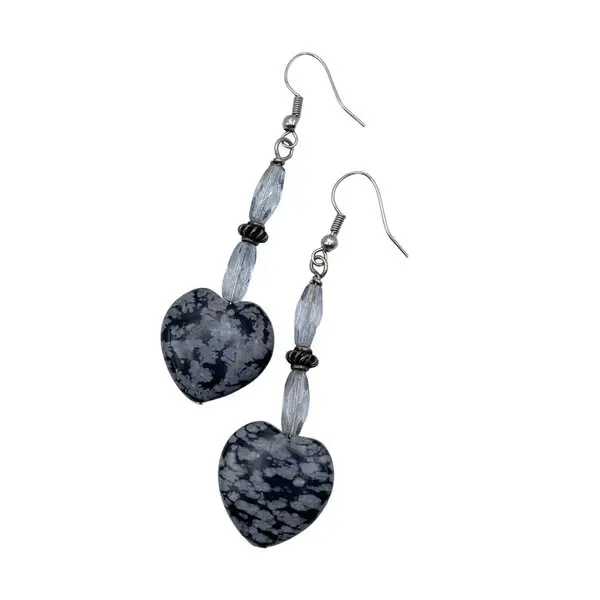 AMY DELSON JEWELRY Black / Silver / Grey Valerie Snowflake Obsidian Heart Earrings - Black/silver/grey