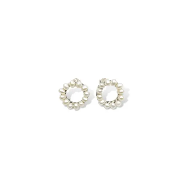 FV JEWELLERY Sterling Silver Seed Pearl Circle Stud Earrings