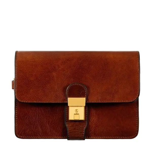 TIME RESISTANCE Cognac Leather Clutch Purse The Maltese Falcon - Brown