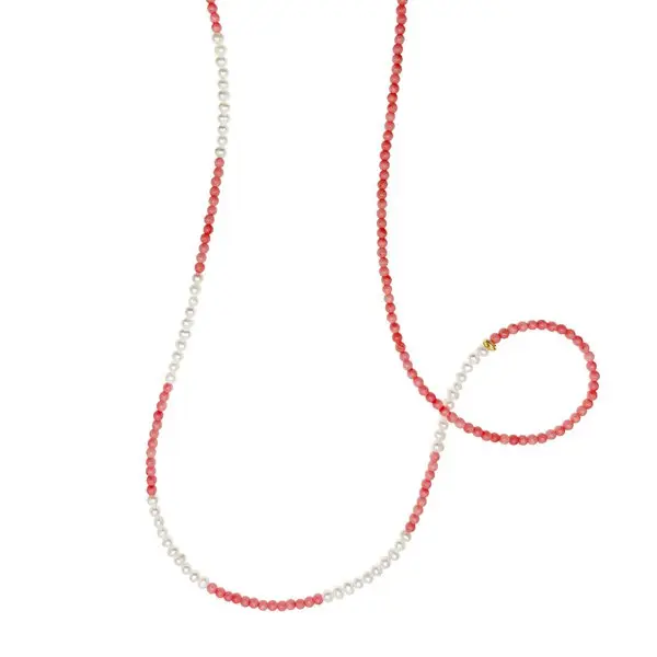 FARRA Watermelon Quartz With Freshwater Pearls Sunglasses Chain - Pink