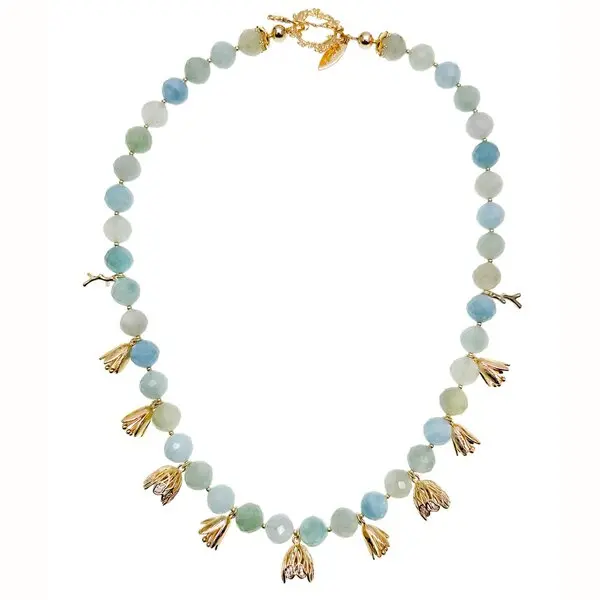 FARRA Aquamarine With Floral Charms Necklace - Blue