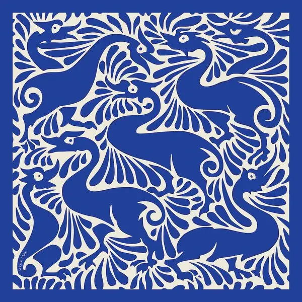 ARTEMIS MUSE William De Morgan Fantastic Ducks Ivory & Electric Luxury Large Silk Scarf - Blue