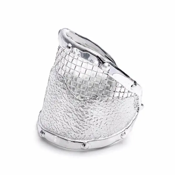 GERMAN KABIRSKI Pallium Urban Open Band Ring With Titanium Mesh - Silver