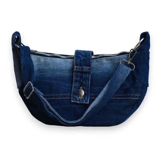 LEATHERE Brooklyn Crescent / Upcycled Denim Crossbody - Blue