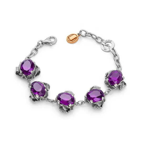 UNALOE Purple / Silver Coleus Ovalis Sterling Silver Bracelet With Violet Cubic Zirconia – Artistic Luxury ’s Jewelry - Purple/silver