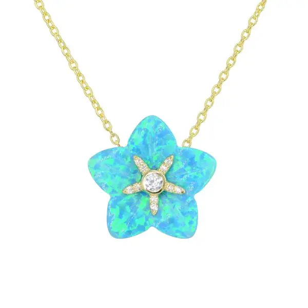 KAMARIA Carved Opal Flower Necklace With Crystals Green - Blue
