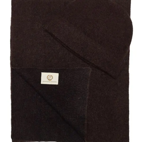 MOHAIR&ANGORA Wool-mohair Beanie & Scarf Set - Brown