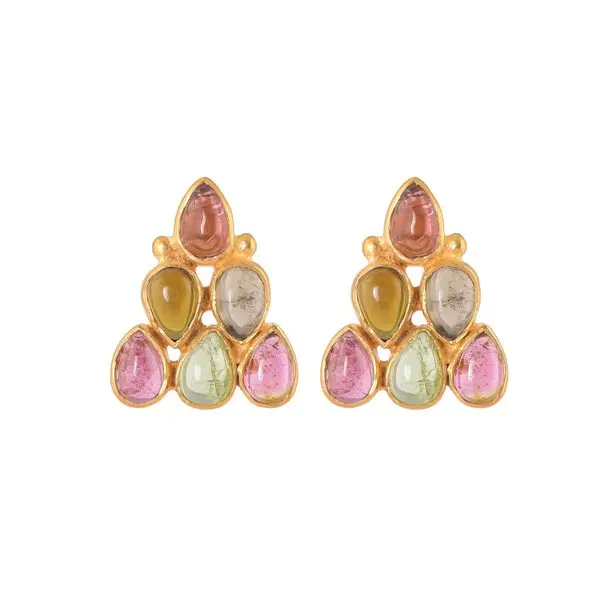 OPIUM JEWELS Rani Studs Tourmalines - Gold