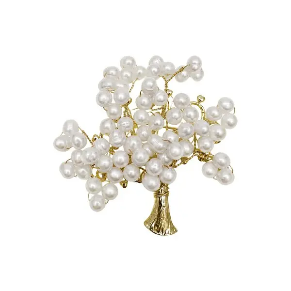 FARRA Handcrafted Freshwater Pearls Tree Brooch - White