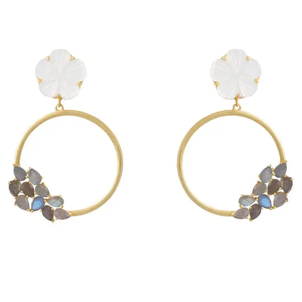 LAVANI JEWELS Grey / White / Gold Grey Daisy Hoops - Grey/white/gold