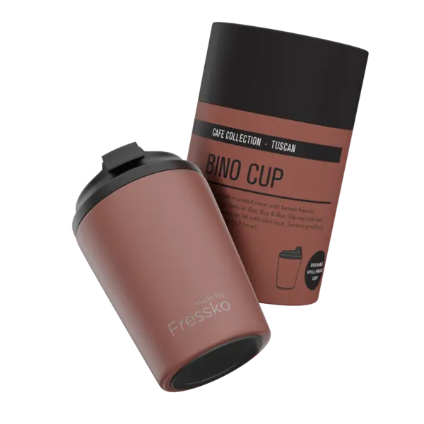 Fressko Bino 8oz / 227ml Reusable Coffee Cup, Stainless Steel Tuscan - Brown