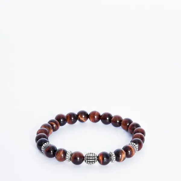 ADDICTED2 Brown / Silver / Red Power Handmade Sterling Silver Bracelet With Red Tiger’s Eye Stones - Brown/silver/red