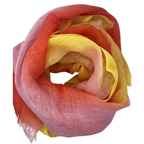 HERITAGEMODA Pink / Red Handmade Ombré Tie-dye Linen Scarf – Pink, Red And Yellow - Pink/red