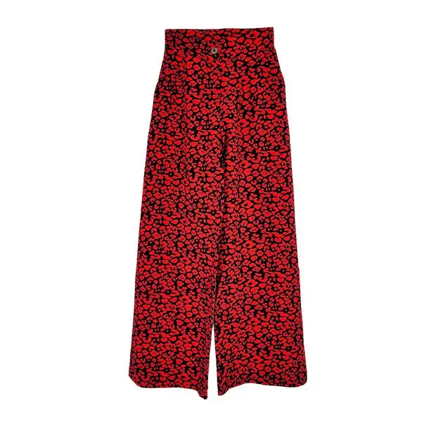 L2R THE LABEL Black / Red Wide-leg Pants Black & Red Animal Print - Black/red