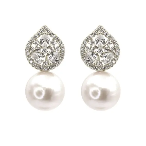 VICSTONENYC FINE JEWELRY Elegant Shiny Pearl Drop Earrings - White