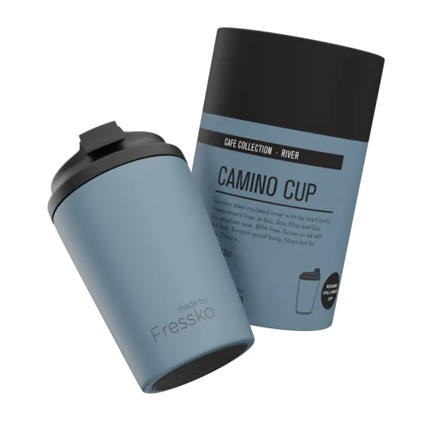 Fressko Camino 12oz / 340ml Reusable Coffee Cup, Stainless Steel River - Blue