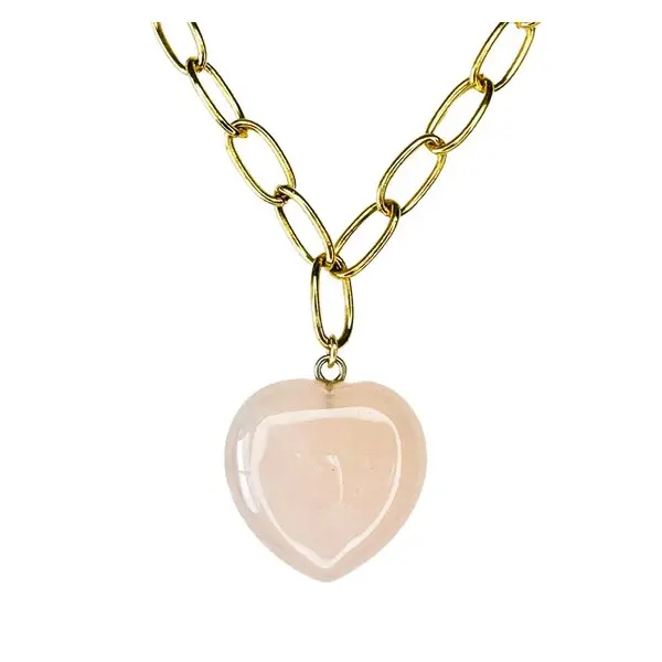 LEXI JEWELRY Gold Link Chain & Rose Quartz Heart Necklace - Pink