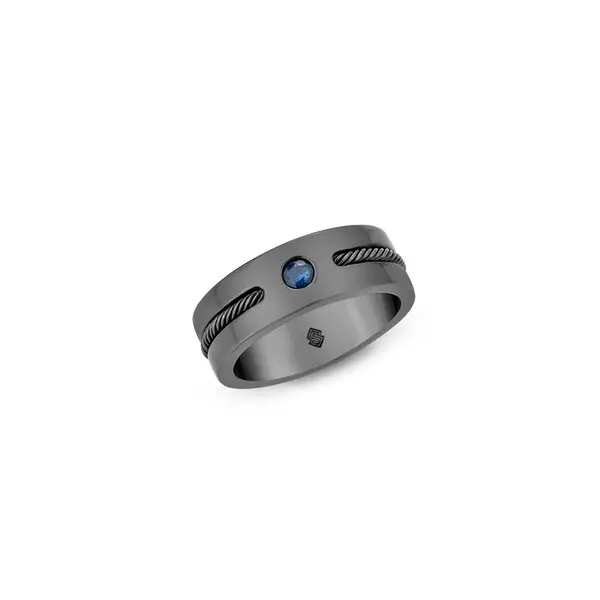 SALLY SKOUFIS Black / Blue Marino Ring With Natural Sapphire In Premium Black Rhodium - Black/blue