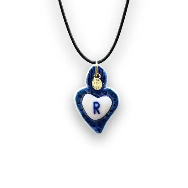 Tiké Jewels Blue Sacred Heart Initial Letter R Porcelain Choker Necklace – Plated - Gold
