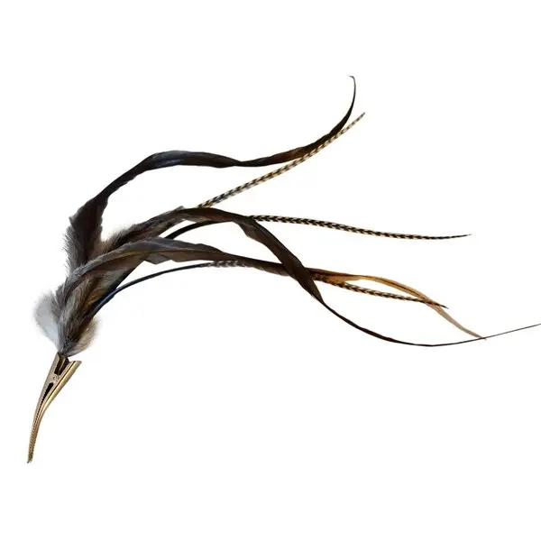 ROMER MILLINERY Feather Clip - Brown/grey