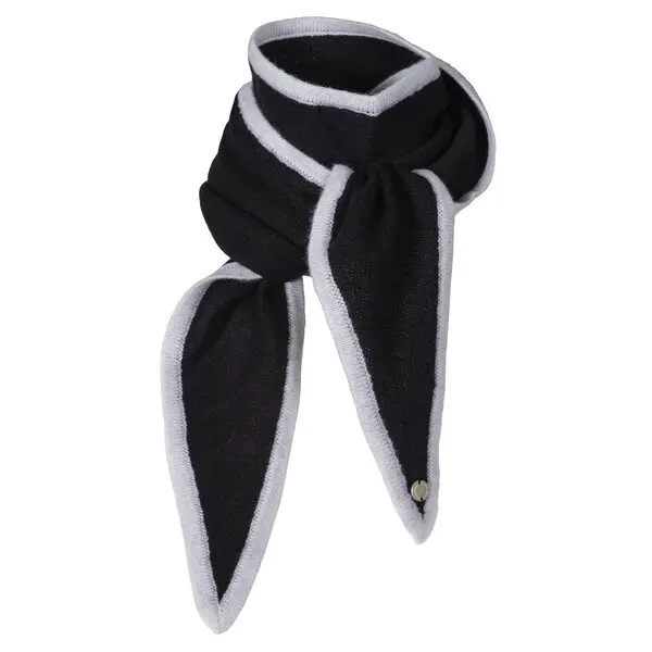 TIRILLM Ayla Small Neck Scarf In Soft Pure Cashmere, With Off White Trimming - Black