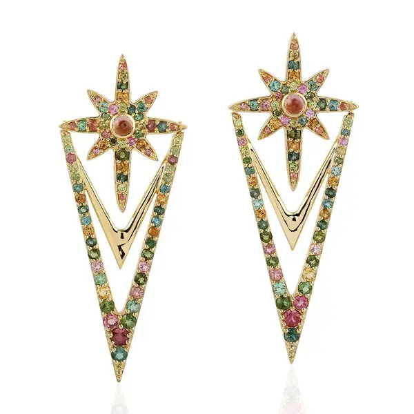 ARTISAN Multi Tourmaline Starburst Drop Earrings In 18k Yellow - Gold