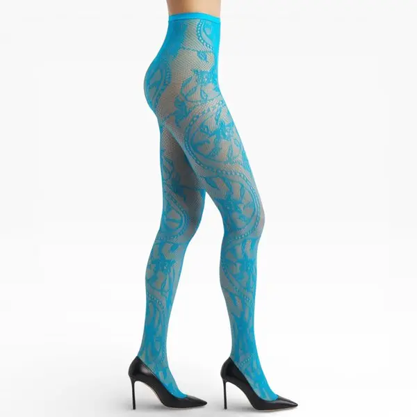 HIGH HEEL JUNGLE BY KATHRYN EISMAN Monet Lace Tights - Blue