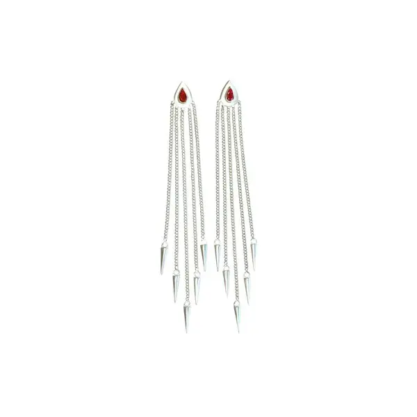 RIZE Silver / Red Ruby Tassel Earrings Sterling Silver - Silver/red