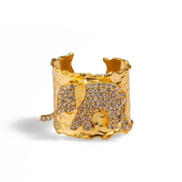 EBRU JEWELRY Guardian Diamond Elephant Chunky Adjustable Ring - Gold