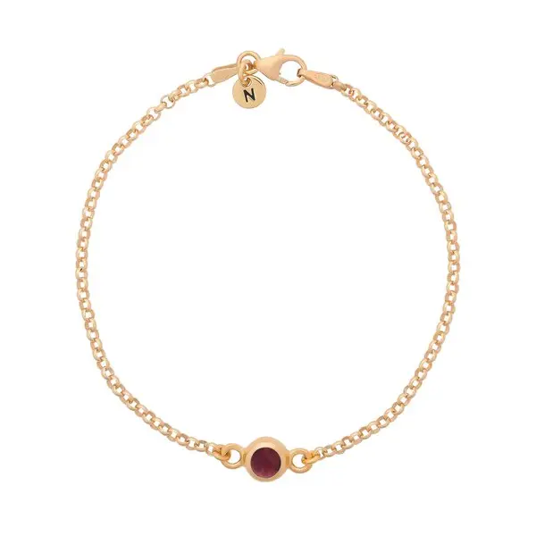 NELLOU JEWELLERY Garnet Birthstone Gem Dot Bracelet Gold Plated Sterling Silver January - Red