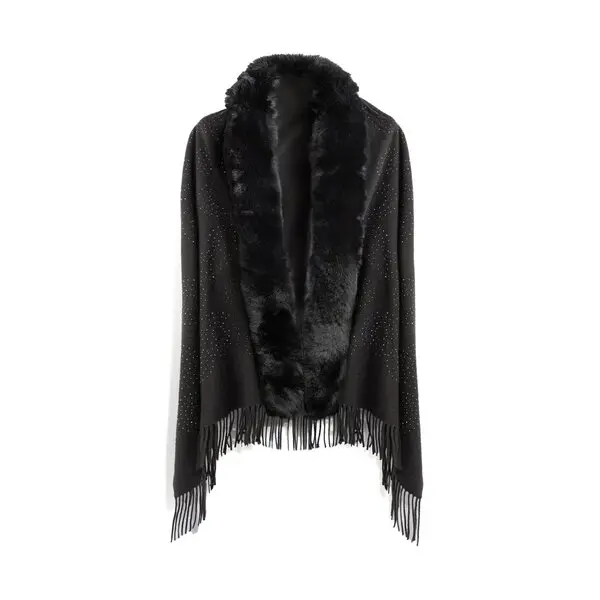 Saachi Faux Fur Crystal Scarf - Black