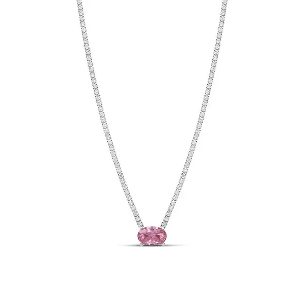 SHYMI Fancy Oval Tennis Necklace With Cubic Zirconia - Silver/pink