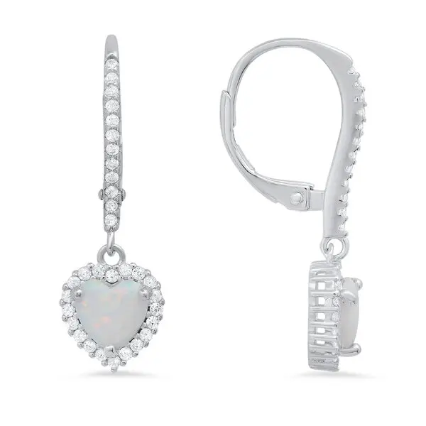 KYLIE HARPER October Opal Birthstone Heart-cut Halo Leverback Earrings In Sterling Silver - White