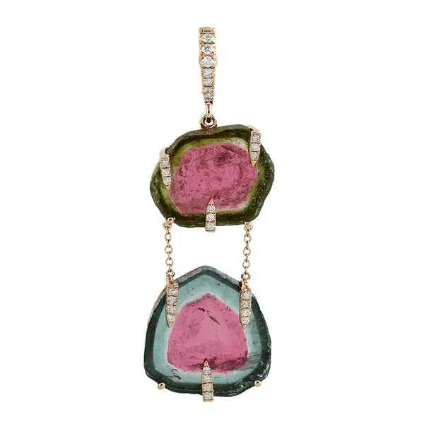 ARTISAN 18k Rose Watermelon Tourmaline & Diamond Pendant - Gold