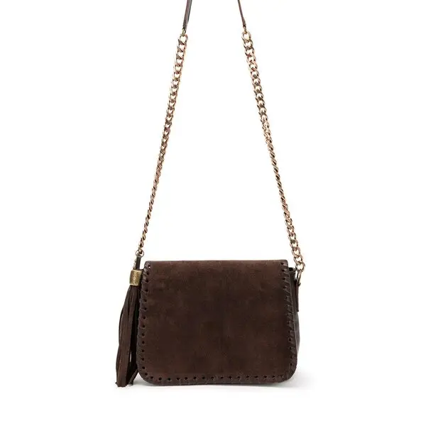 JUAN-JO Suede Flap Crossbody Bag With Tassel - Brown