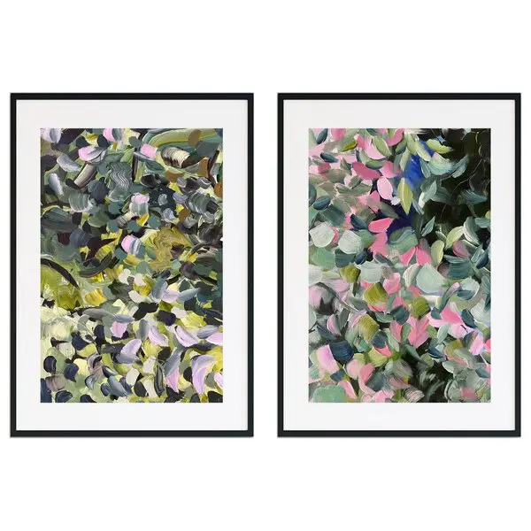 Jessica Slack Studio Flora & Fauna Abstract Floral Print Pair - Green