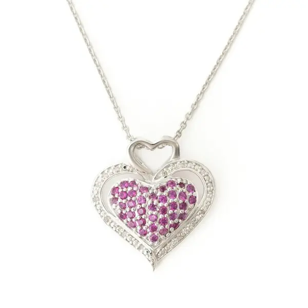 BELINDA JEWELZ Silver / Pink Ruby Pavé Heart Pendant Necklace - Silver/pink
