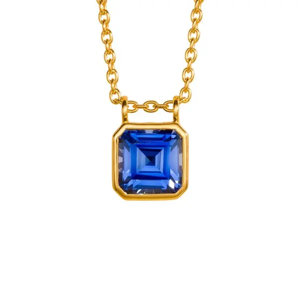JUVETTI  Blue / Gold Calin Blue Sapphire Asscher-cut Pendant Necklace In Gold - Blue/gold