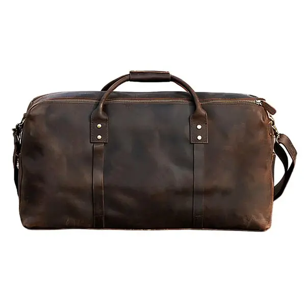 TOURI Genuine Leather Holdall Luggage Bag Dark S - Brown